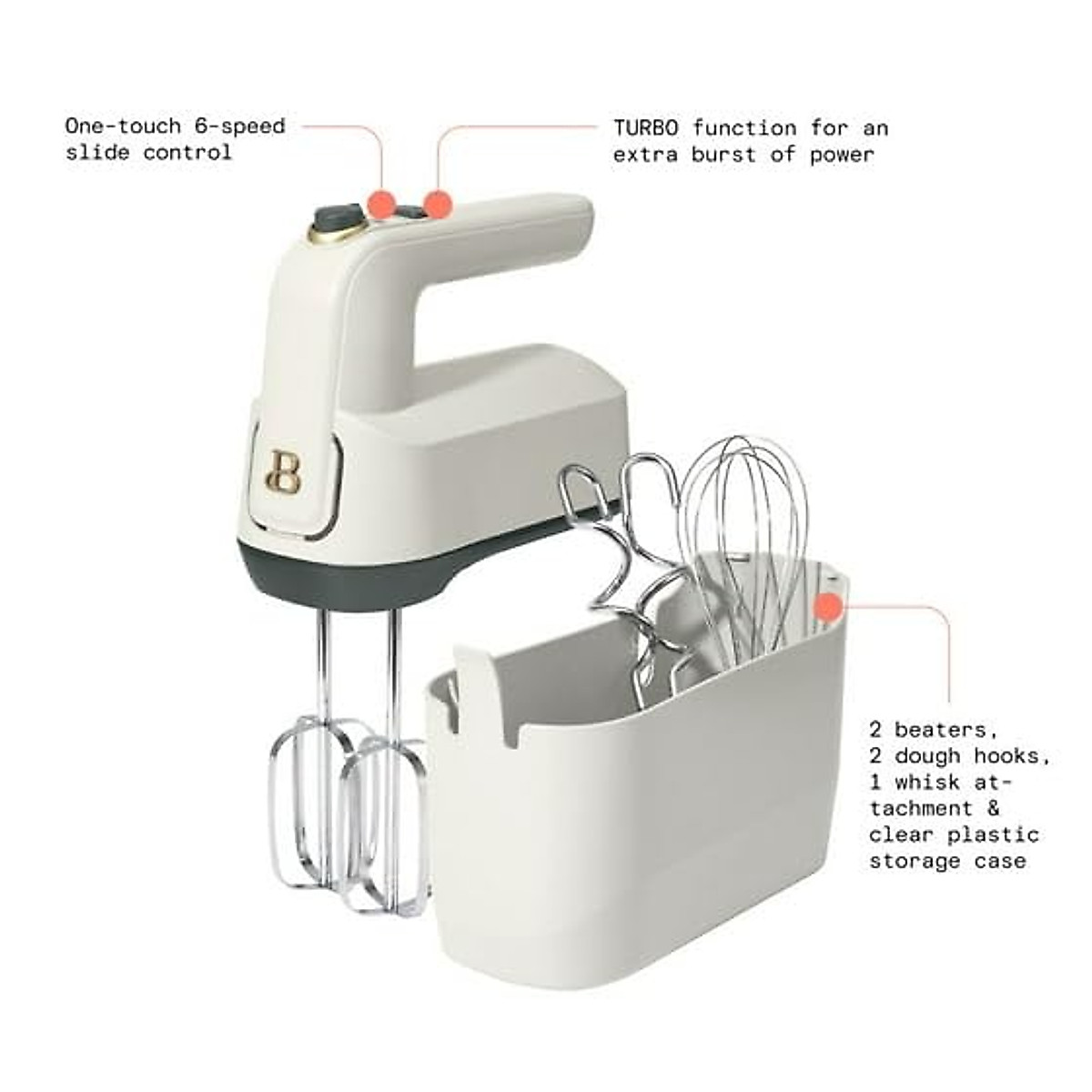 Beautiful 6-Speed Electric Hand Mixer, (White Icing) by Drew Barrymore