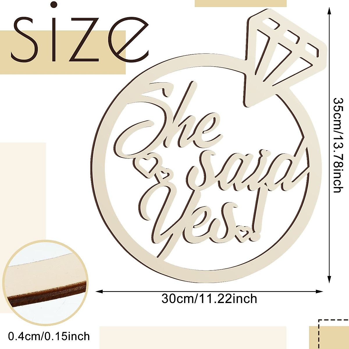 Youyole She Said Yes Wooden Sign 13.78'' x 11.22'' Diamond Ring Wood Cutout Sign Wedding Engagement Party Decorations Photo Booth Props with Hanging Rope Bridal Shower Rustic Engaged Hanging Sign