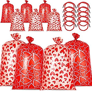 10 Pcs 56" Extra Large Baby Shower Gift Bag Jumbo Big Red Plastic Gift Bags for Girls for Presents Huge Gifts Baby Wrapping Paper Bags with Ribbon Cords for Weddings, Valentine's Day, Bridal Showers