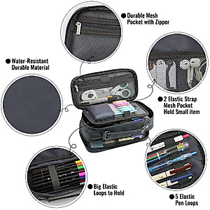 JOINPRO Pencil Case, Large Capacity Pencil Case Organizer; Double Zipper Storage Bag; Big Pencil Pouch for College School Office Teen Girl Boy Men Women Adult (Black Grey)