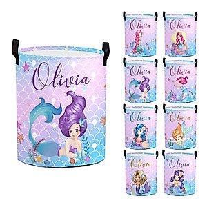 Custom Mermaid Laundry Basket Personalized Girls Laundry Basket with Name Customized Laundry Hamper for Girl Kids Baby (Style 01)
