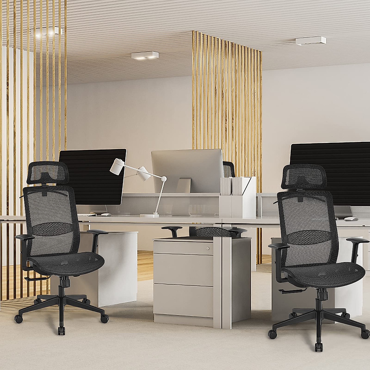 BestComfort High Back Mesh Office Chair, Ergonomic Executive Chair with Adjustable Reclining Angles, Lumbar Support, Headrest, Armrest, Swivel Rolling Computer Desk Chair with Coat Hanger (Black)