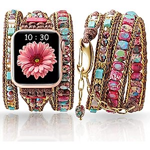 Youthrun Handmade Boho Watch Band Compatible with Apple Watch 49MM 45MM 44MM 42MM 41MM 40MM 38MM Beaded Wrap Bracelet for iWatch Ultra, Series SE/8/7/6/5/4/3/2/1, Fancy Strap for Women