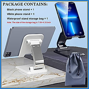 scorking 2-Pack Foldable Cell Phone Stand for Desk, Portable Phone Holder iPhone Stand with Storage Bag, Height & Angle Adjustable Desktop Phone Cradle Mount Dock iPad Stand Tablet Holder