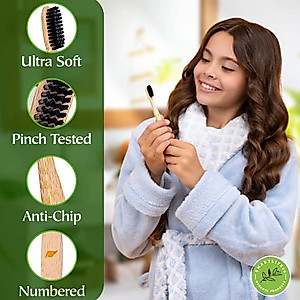 Bamboo Charcoal Toothbrush With Travel Case & Holder Kit - Extra Soft Natural Bristles For Sensitive Teeth | Eco Friendly Portable Wooden Travel Set | Organic Single Wood Toothbrushes Stand & Cover
