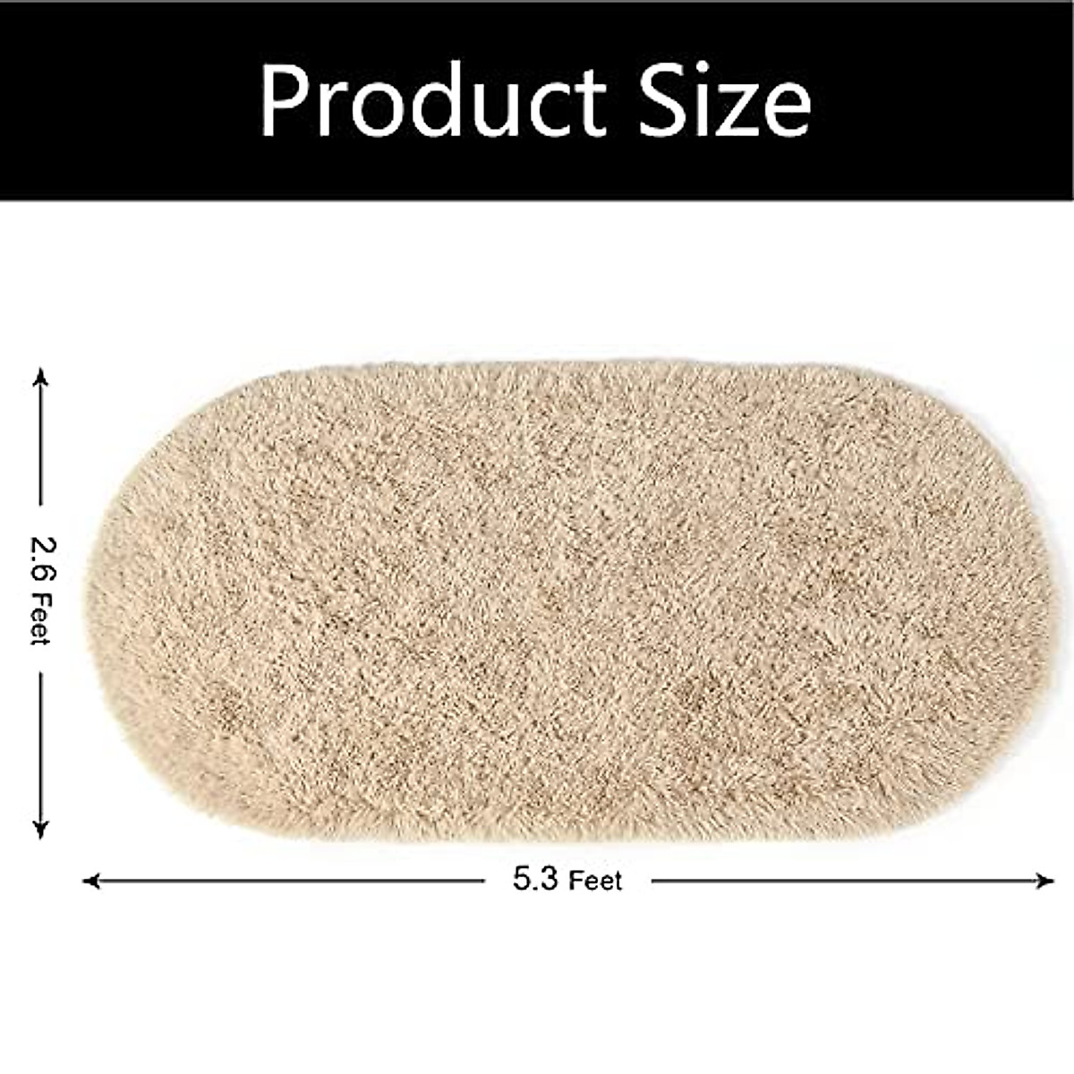 Softlife Fluffy Rugs for Bedroom, Shag Cute Area Rug for Girls and Kids Baby Room Home Decor, 2.6 x 5.3 Feet Oval Indoor Carpet for Nursery Dorm Living Room, Camel