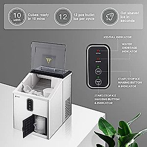 IKER Ice Makers Countertop, 2 in 1 Ice Maker & Shaver Machine-33lbs/24H, 12 Bullet Ice Cubes in 10 Mins, Compact Portable Nugget Ice Maker with Crusher for Home/Kitchen/Office/Bar