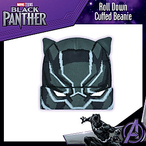 Marvel Black Panther Roll Down Cuff Beanie Hat, Black, One Size