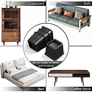 Bed Risers 3 Inch, Heavy Duty Square Furniture Frame Lift for Couch, Chair, Desk, Sofa and Bunk Bedpost, Set of 4