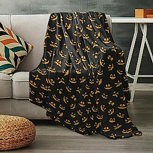 Throw Blanket- Happy Halloween Soft Warm Plush Fleece Bed Throw,50x60In Flannel Blankets Horror Ghost Face Bedding Throws for Women/Men Bedroom Living Room Office Decor Black