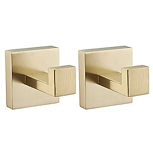 Greenspring 2 Pcs Brushed Gold Towel Hooks Bathroom Coat Hook Robe Hook Stainless Steel Door Hanger Towel Robe Clothes Cabinet Closet Sponges Wall Hook for Bathroom Bedroom Kitchen Hotel Pool