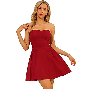 Allegra K Women's Sexy Strapless Party Dress Sweetheart Neck Off Shoulder Sleeveless Mini Dress Small Red
