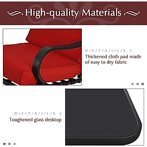 Betterland Outdoor 3-Piece Rocking Chairs Patio Bistro Sets, Glass-Top Coffee Table & Black Metal ​Patio Furniture with Thickened Cushions (Red)