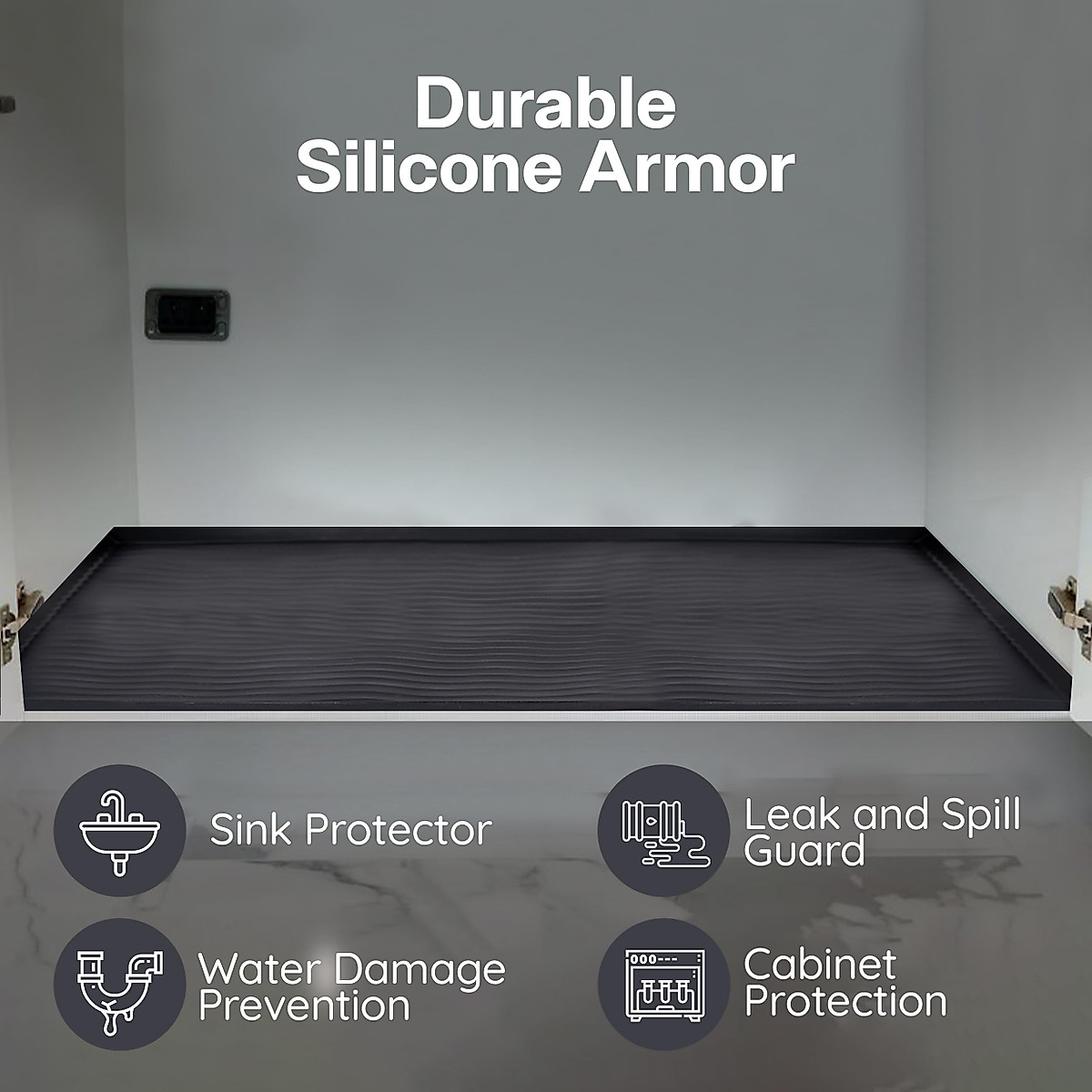 Under Sink Mat - Flexible & Strong Design Silicone Sink Liner Mat - Protectors for Kitchen & Bathroom - Thick Under Sink Drip Tray with Lip to Catch Water, Slip Resistant and Non-Adhesive - White