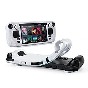 Syntech Protective Case Compatible with Steam Deck Accessories Console OLED/LCD, All-Round Protection with Non-Slip Thumb Grips, Silicone Cover for Enhanced Fit and Alignment-Grayish White