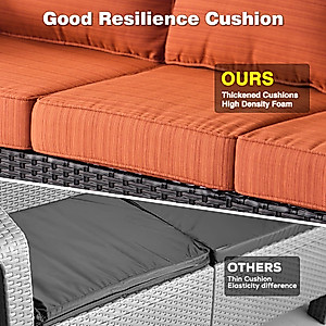 ovios Patio Furniture Set, 5 Piece Outdoor Wicker High Back Sofa with Comfy Cushions Ottomans, All Weather Conversation Set, Brown Rattan Orange Red