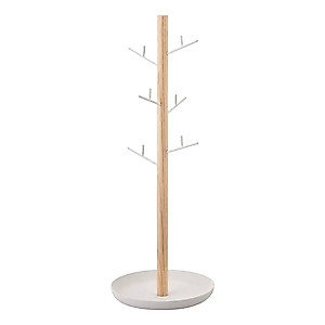 YAMAZAKI Home Tosca Accessory Tree - Jewelry Organizer Stand With Tray - Steel + Wood,White