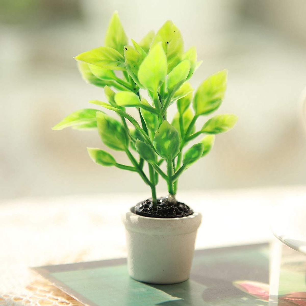 Fdit Artificial Miniature Green Plant Bonsai Fake Potted Plant Garden Decor Accessory for Home Garden Decor Regard