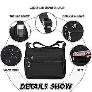 Beejirm Nylon Purses for Women Purse with Pockets and Compartments Purses with Lots of Pockets Multi Pocket Casual Crossbody Bag (Black)