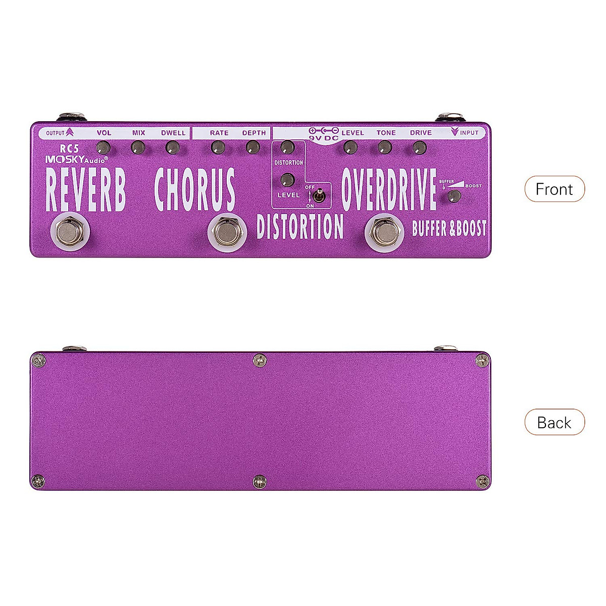 MOSKYAudio Multi-functional Guitar Effect Pedal with 6 Effects Pedal in 1 Unit Buffer + Booster + Overdrive + Distortion + Chorus + Reverb Effects (RC5)