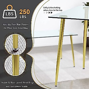 Glass Dining Table for 4 with 51 inch Clear Tempered Glass Top, 0.31" Modern Rectangular Glass Kitchen Table Furniture with 4 Golden Plating Metal Legs for Home Kitchen Room