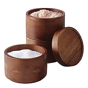 Rachael Ray Pantryware Wood Salt Cellar Stacking Set / Wood Salt Box Stacking Set3 piece, Brown