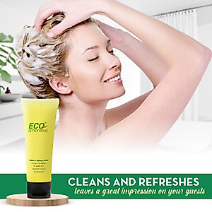 Eco Amenities Travel Size Shampoo and Conditioner Sets - 2 in 1 Hotel Shampoo and Conditioner Supplies for Guests - Refreshing Bulk Travel Size Toiletries - 30ml (1.0 fl oz), 72 pack, Green Tea Scent