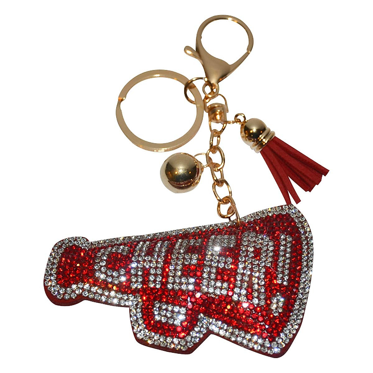Popfizzy Red Cheer Keychains for Girls, Bling Cheerleader Backpack Keychain, Cheerleading Bag Charm, Cheer Gift, Cheer Pom Pom Keychain