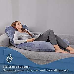 ELNIDO QUEEN Pregnancy Body Pillows with Velvet Cover,U Shaped Full Long Maternity Pillow, Support for Back/Neck/Leg and Belly 55 inches Grey