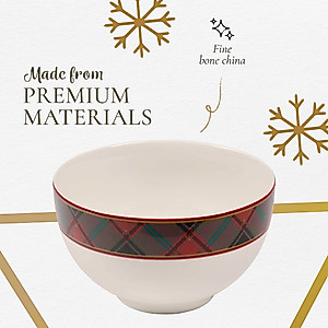 Spode Christmas Tree Tartan Rice Bowl | Soup Bowls for the Holidays | Christmas Kitchen Bowls for Rice, Dessert, & Stews | Noodle Bowls/Rice Bowls | Ceramic Cereal Bowl - 6"