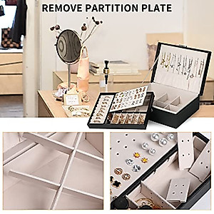 onlyamazing Black Jewelry Box Desk Organizer Set of 2, Portable Jewelry Cases for Home, Travel