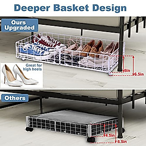Queen Size Under Bed Storage Cart with Wheels, 30.5*17.7*6.5in Large Capacity Under-bed Shoe Storage Organizer, Rolling Under Bed Drawers for Clothes, Shoes, Bedding, Blankets, White(2 Pack)