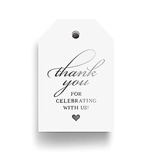 Bliss Collections Thank You Tags, 50 Real Silver Foil Gift Tags for Weddings, Receptions, Bridal Showers, Baby Shower Favors, Engagement Parties, Special Events, Thank You for Celebrating with Us