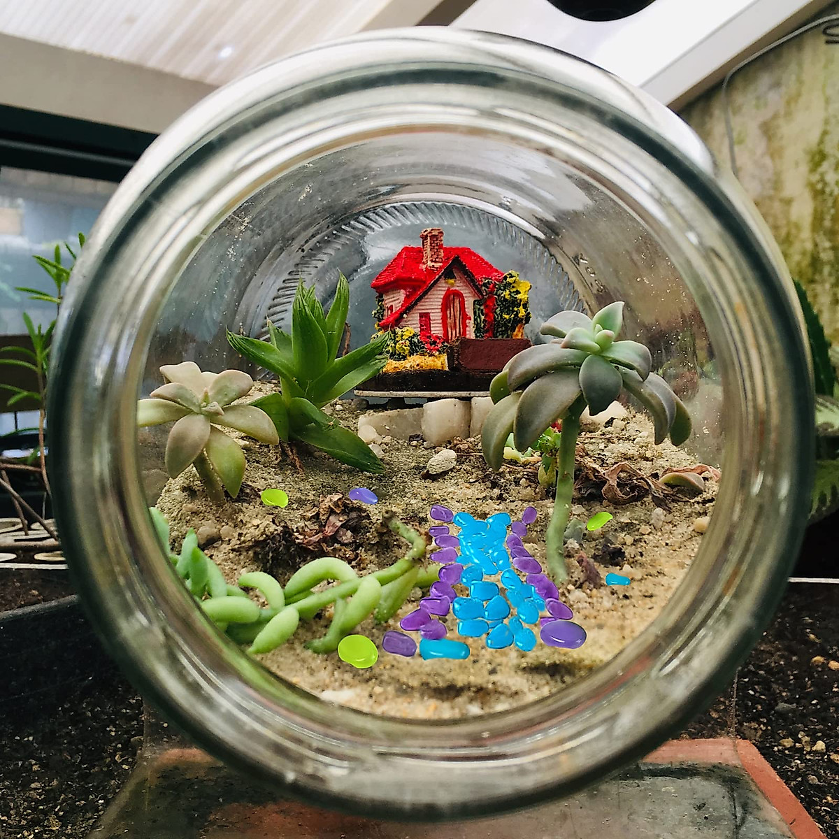 HappyFiller Glow in Dark Green Luminous Stones for Aquarium Fish Tank Rocks,Fairy Garden Decoration,Terrarium Succulent Soil Cover,Outdoor Decor,Backyard Walkway Stepping Pebbles