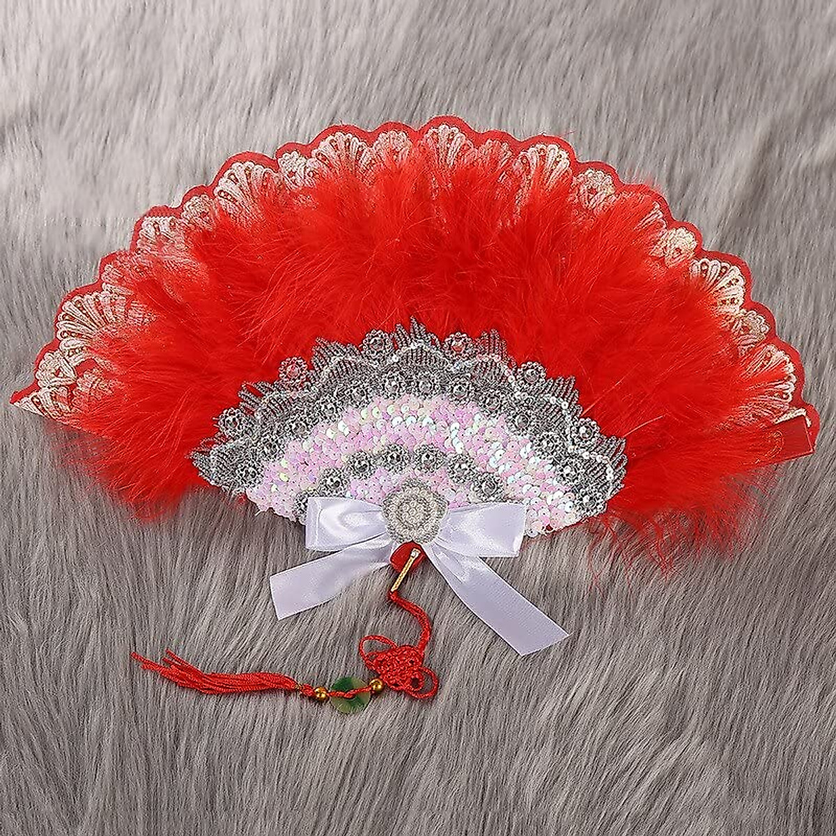 Msbfea Feather Fan Handmade Japanese Sweet Fairy Lace Gothic Court Dance Wedding Hand Feather Fan Cosplay Props Pendant Gift Color 675