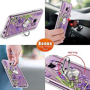 GiiKa Galaxy S9 Case, Clear Heavy Duty Shockproof Girls Women Protective Phone Cover Case for Samsung Galaxy S9, Purple Flowers