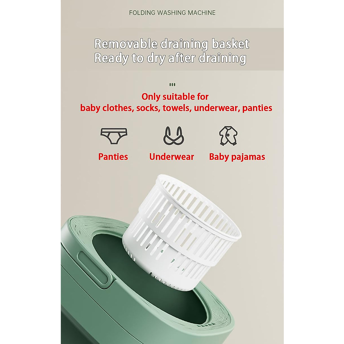 8L Portable washing machine, Mini washing machine portable washer for Underwear, Baby Clothes, or Small Items, for Apartments, Camping, Travel (Green)