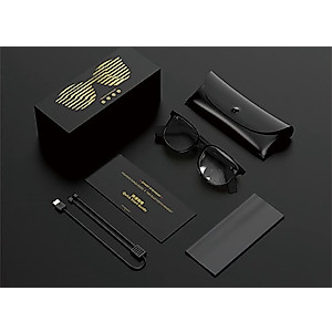 WANLIMA Bluetooth 5.0 Smart Glasses Headphones/Headset Clear/Polarized iOS Ready (Black/Black)