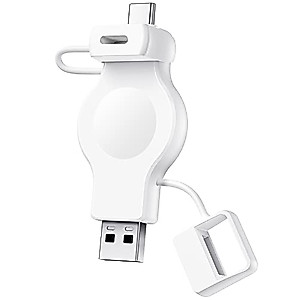 NEWDERY Portable Apple Watch Charger, Wireless Charger for iWatch with USB-A & USB-C Fast Charging Magnetic Cordless Travel Charger for Apple Watch Series 8 7 SE 6 5 4 3 2, White