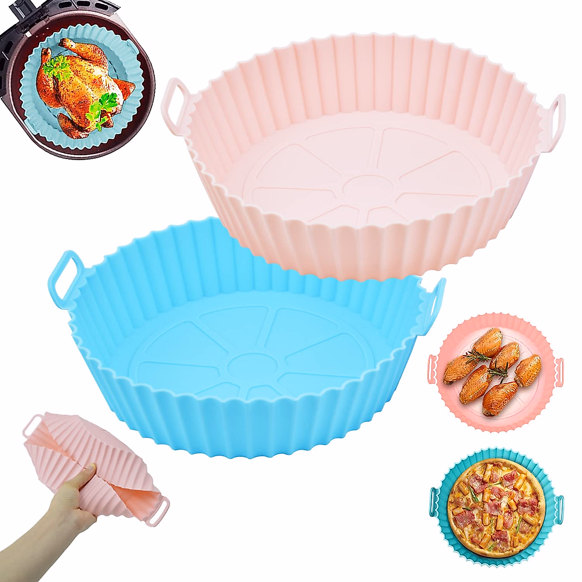 Air Fryer Silicone Pot, 2 Pack Reusable Silicone Air Fryer Liners, Air Fryer Accessories, Replacement for Disposable Parchment Paper Liner Fit 3.5-7Qt