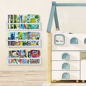 MBYD White Floating Book Shelf for Wall, Nursery Book Shelves, Solid Wooden 24 Inch Wall Mounted Shelves, for Clothing Rack Nursery Toy Decor Set of 3 Same Dimensions