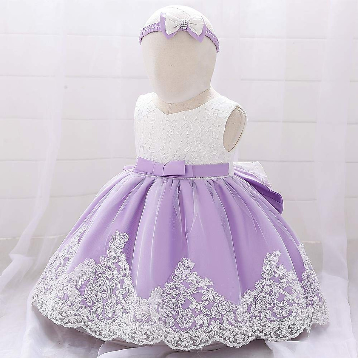 Dressy Daisy Baby Girls Wedding Flower Girl Lace Dress with Headband Special Occasion Pageant Birthday Party Dresses Size 6-12 Months Purple 426