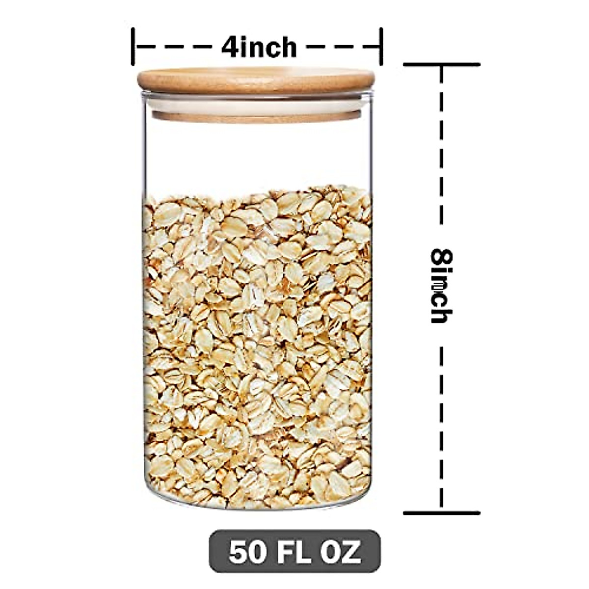 umieo 50oz (1400ml) Glass Jar with Lid Airtight Food Storage Container Bamboo Large Clear Canisters Hold Coffee Beans Candy Nuts Sugar