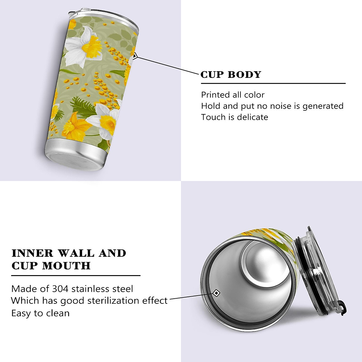 Blueangle 20oz Tumbler with Lid and Straw, Stainless Steel Vacuum Insulated Water Coffee Tumbler Cup, Daffodils Travel Mug Thermal Cup for Hot and Cold Drinks（230）