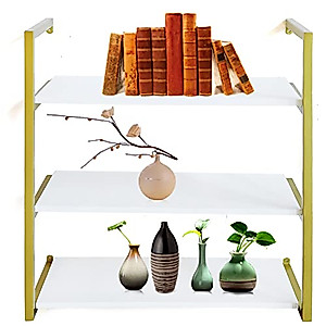 Eapmic 3-Tier 24in Floating Wall Shelves,Wall Mounted Storage DIY Open Bookshelf Decor Book for Living, Dining Room, Office, Wood Wall Shelf with Metal Brackets (3-Tier,24in,Gold)