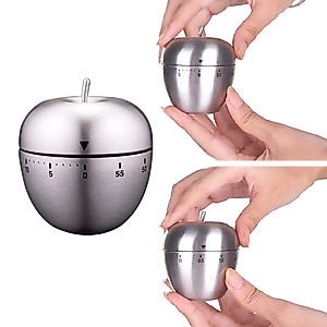 Wailicop Apple Kitchen Timer Stainless Steel Mechanical Rotating 60 Minute Alarm Timer Count Down Timer for Learning, Cooking, Cosmetic Applications, Baking, Exercise