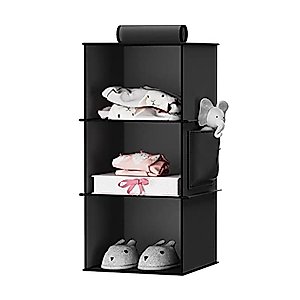 YOUDENOVA Hanging Closet Organizer, 3-Shelf Closet Hanging Storage Shelves, Black