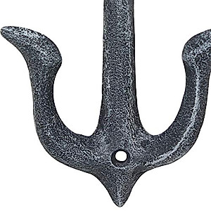 Stonebriar Antique Pewter Silver Cast Iron Anchor Double Wall Hook, Rustic Nautical Design, 5.5"