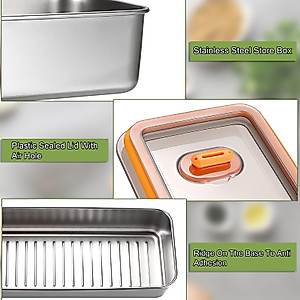 JUXYES Bacon Storage Container for Refrigerator, Stainless Steel Bacon Storage Box for Fridge with Transparent Lid, Airtight Bacon Storage Keeper, Deli Meat Saver Cuts Food Storage Organizer