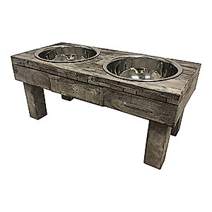 Huntley Equestrian Pet Berjen Table Elevated Double Bowl Pet Feeder, Brown Wash (Large) (02189)